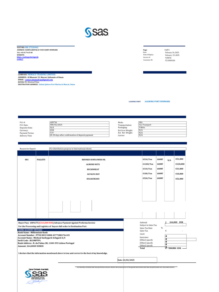 Pi From Saebygard Avlsgard For Nemaco Trading Limited Oman | PDF ...