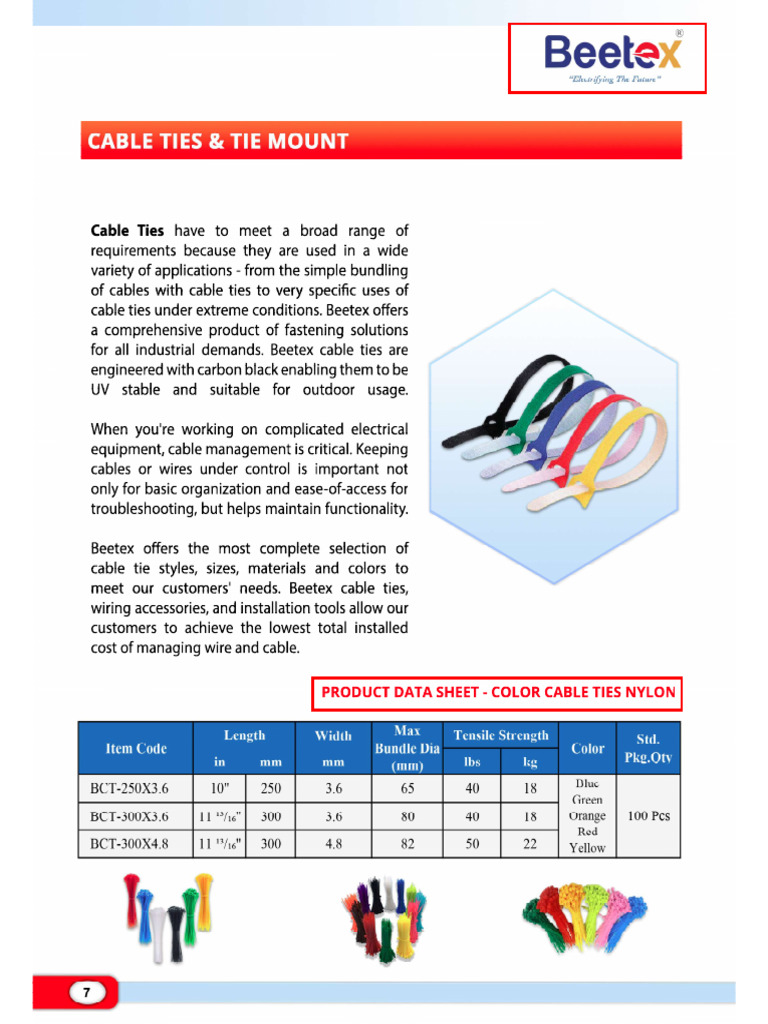 Beetex Colour Cable Tie - Data Sheet | PDF