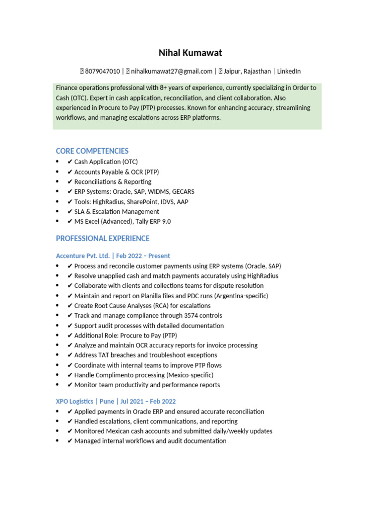 Redesigned Nihal Kumawat Resume | PDF | Oracle Corporation | Business