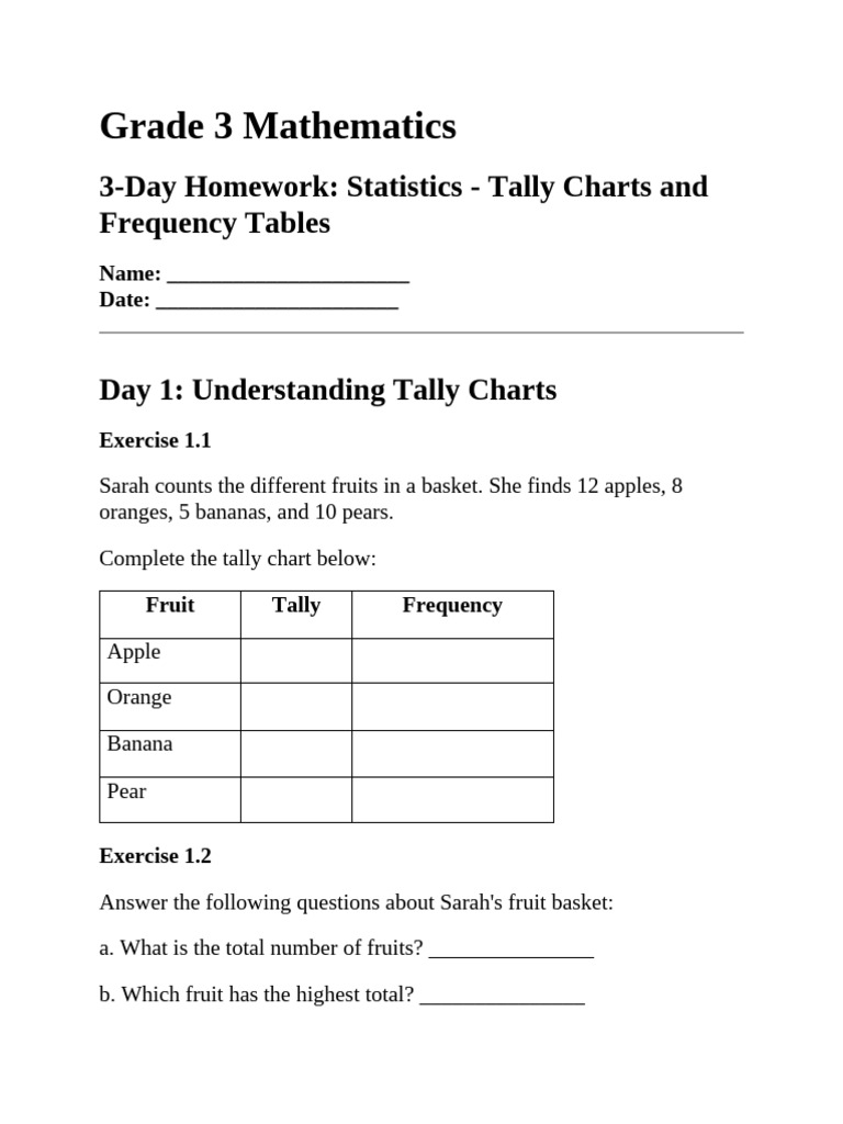 Grade 3 Tally Charts and Frequency Tables | PDF
