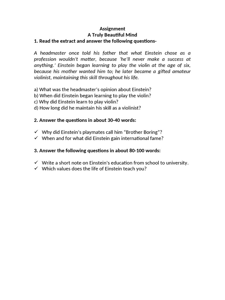 Assignment - A Truly Beautiful Mind | PDF