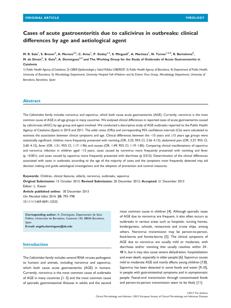 Cases of Acute Gastroenteritis Due To Calicivirus in Outbreaks Clinical ...