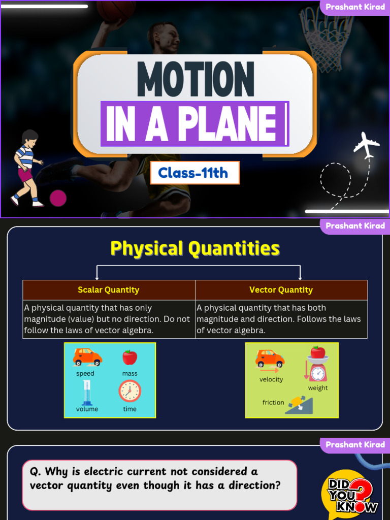 One Shot - MOTION in A PLANE Class 11th (Prashant Kirad) | PDF | Acceleration | Euclidean Vector