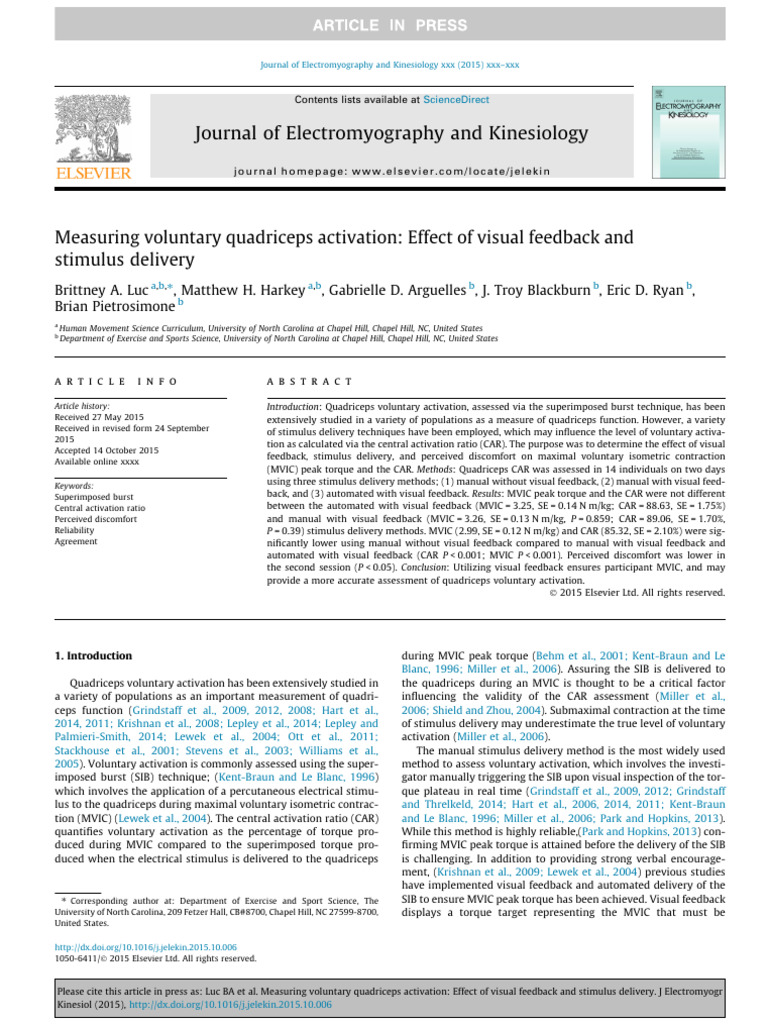 Measuring Voluntary Quadriceps Activation Effect of Visual Feedback and ...