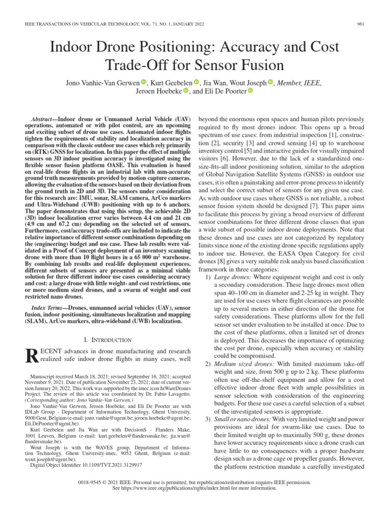 Indoor Drone Positioning Accuracy and Cost Trade-Off For Sensor Fusion ...