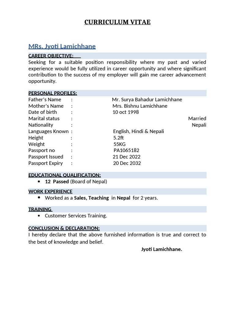 Jyoti lamichhane cv | PDF