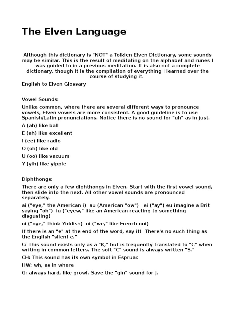 Elven Language Pronunciation Guide | PDF | Language Arts & Discipline