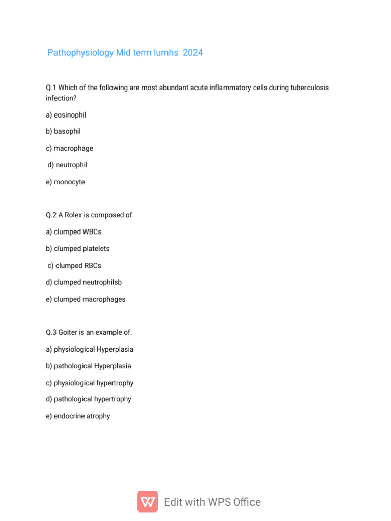 Pathophysiology Midterm LUMHS 2024 | PDF | Inflammation | Cell Adhesion