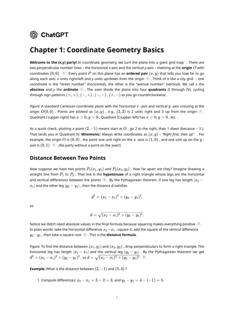 Chapter 1 - Coordinate Geometry Basics | PDF | Cartesian Coordinate ...