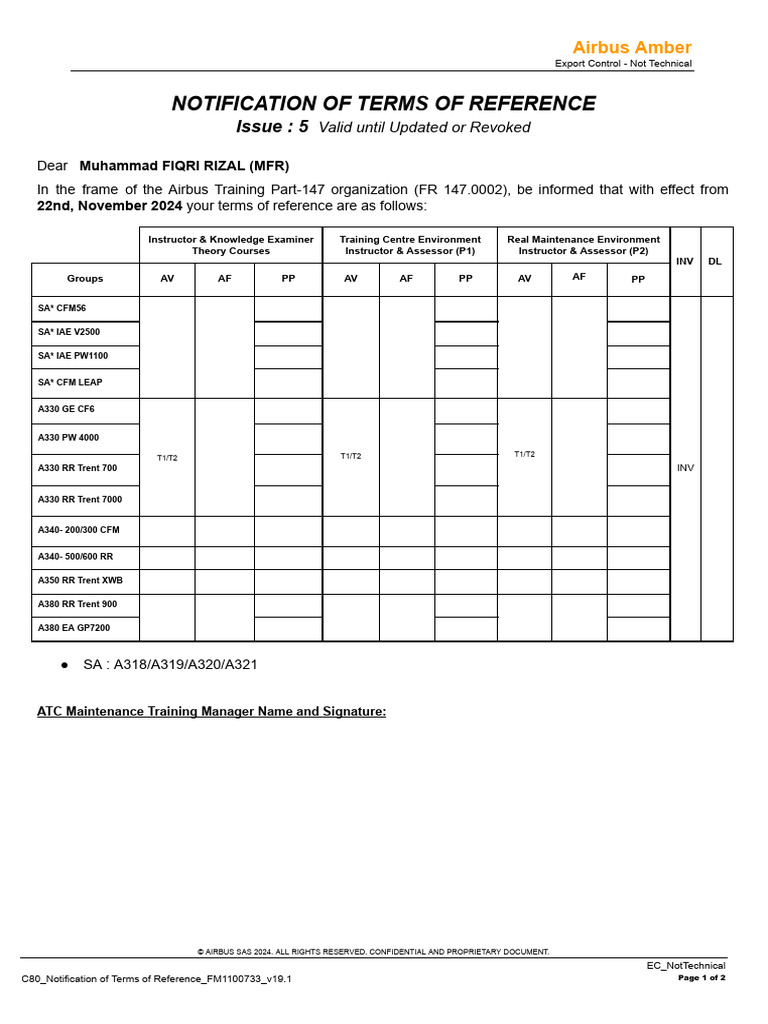 Instructor Terms of Reference Notification | PDF | Airbus | Jet Aircraft