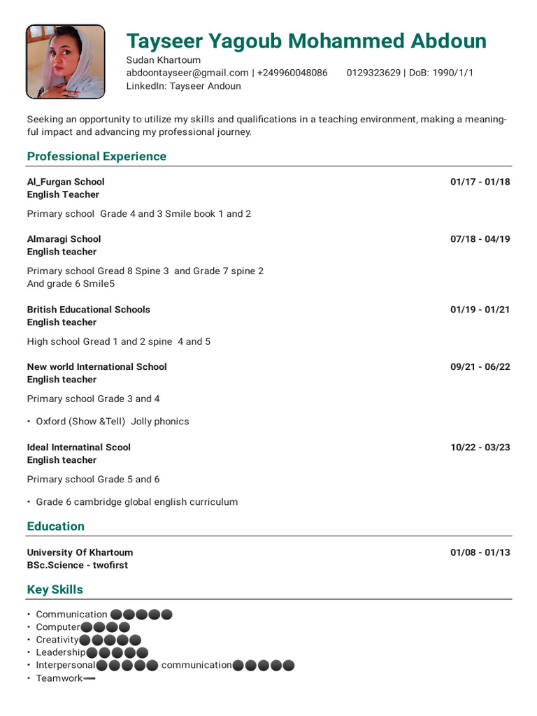 Tayseer Yagoub Mohammed Abdoun - Resume | PDF