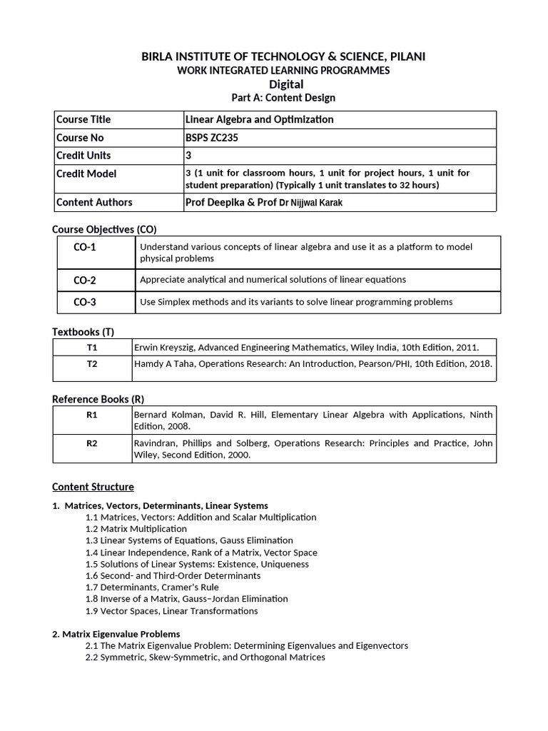 Linear Algebra Optimization | PDF | Matrix (Mathematics) | Eigenvalues ...