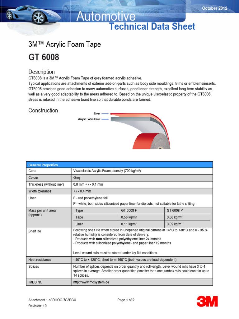 3M GT6008 Acrylic Foam Tape Overview | PDF | Adhesion | Adhesive