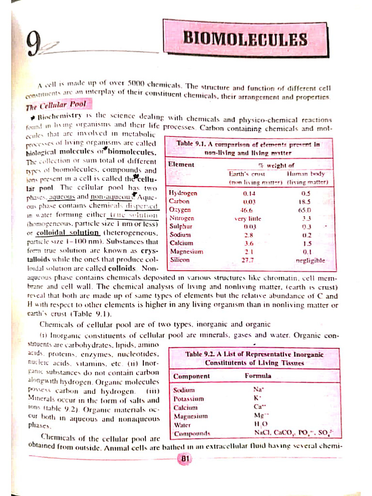 Biology 9th Chapter Biomolecules | PDF