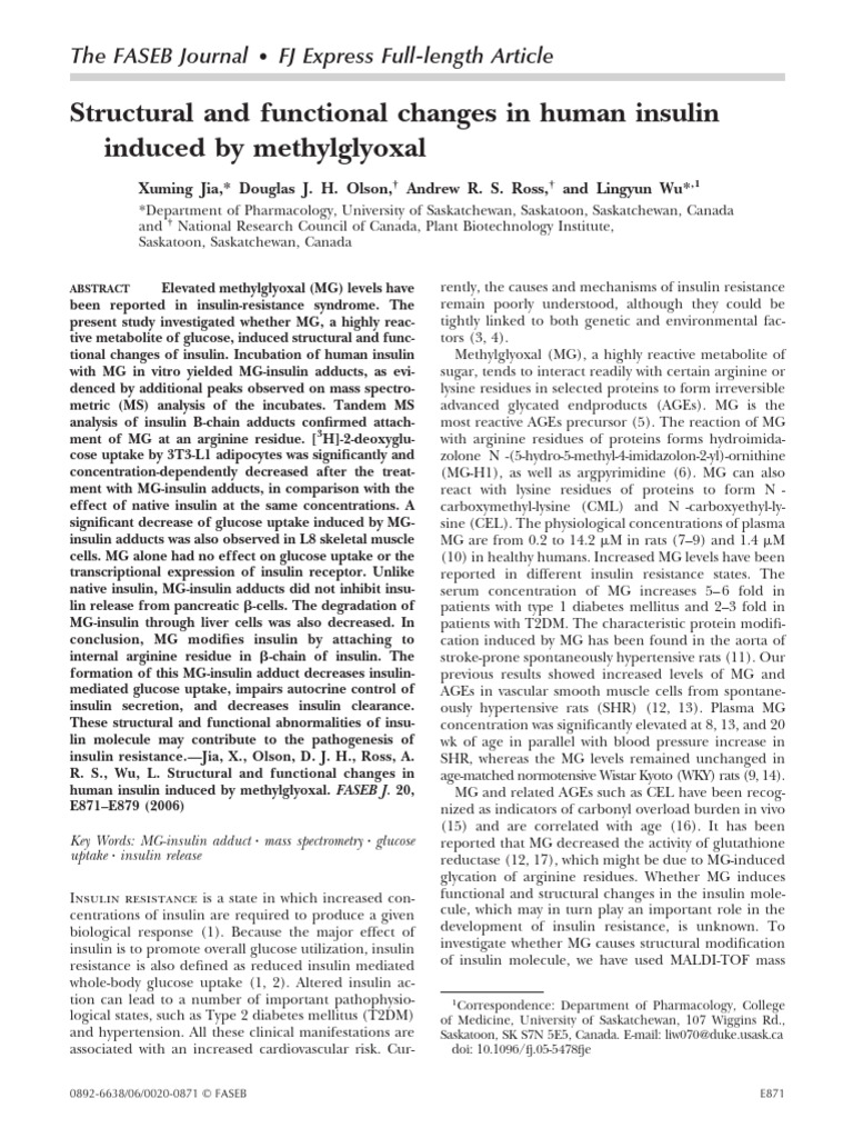 Structural and Functional Changes in Human Insulin Induced by MGO | PDF ...