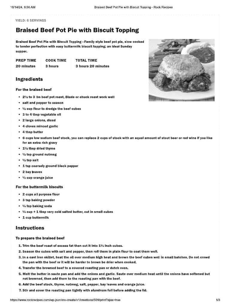 Braised Beef Pot Pie With Biscuit Topping - Rock Recipes | PDF
