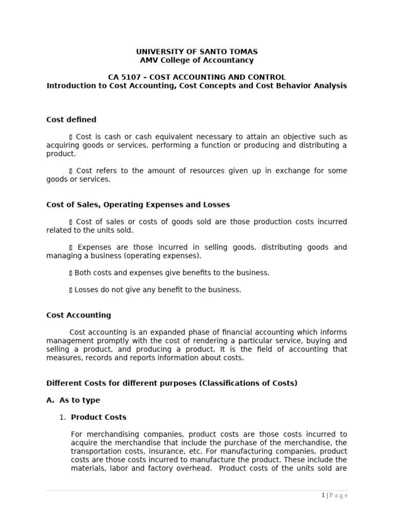 Intro To Cost Accounting Cost Concepts Cost Behavior Analysis | PDF ...