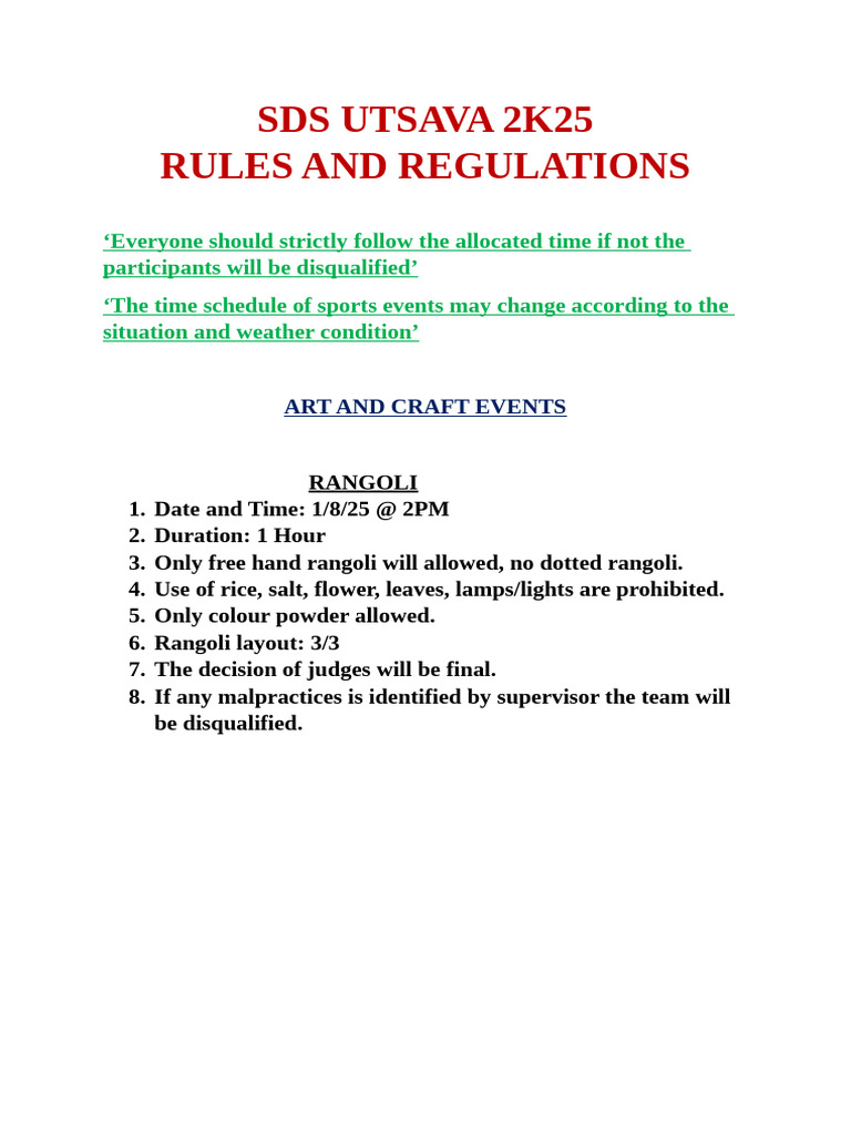 SDS UTSAVA 2K25 Rules and Regulations | PDF