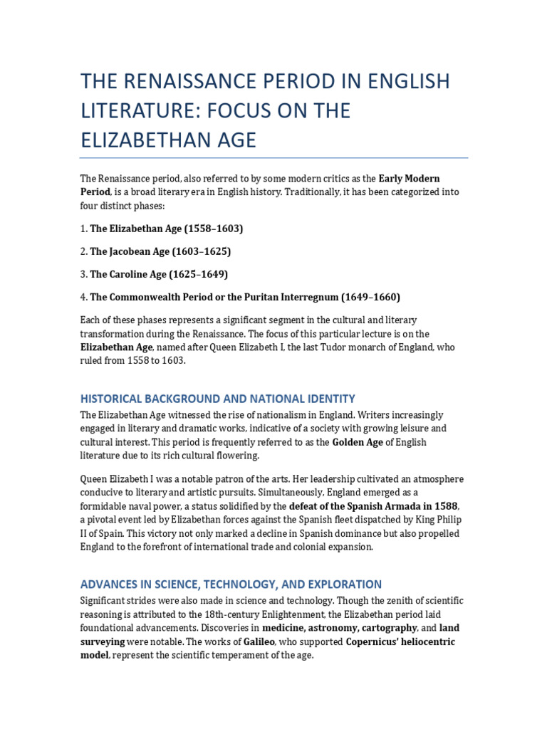 Renaissance Age Elizabethan Literature | PDF | Sonnets | Edmund Spenser