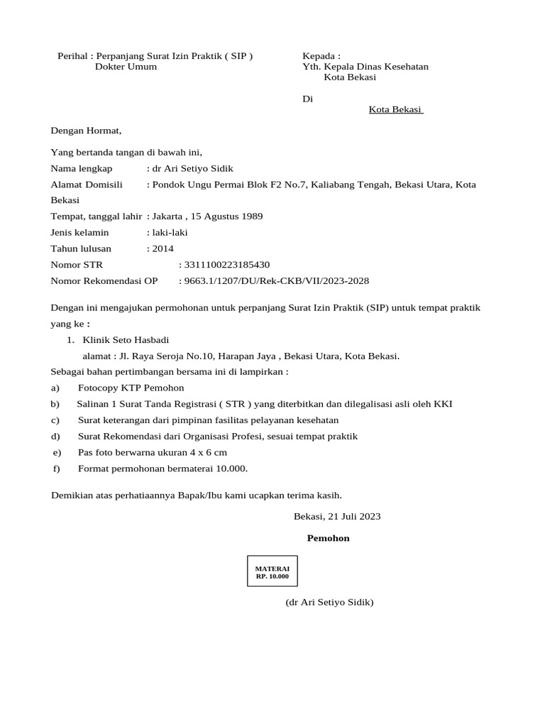 Form Permohonan Sip Dokter | PDF