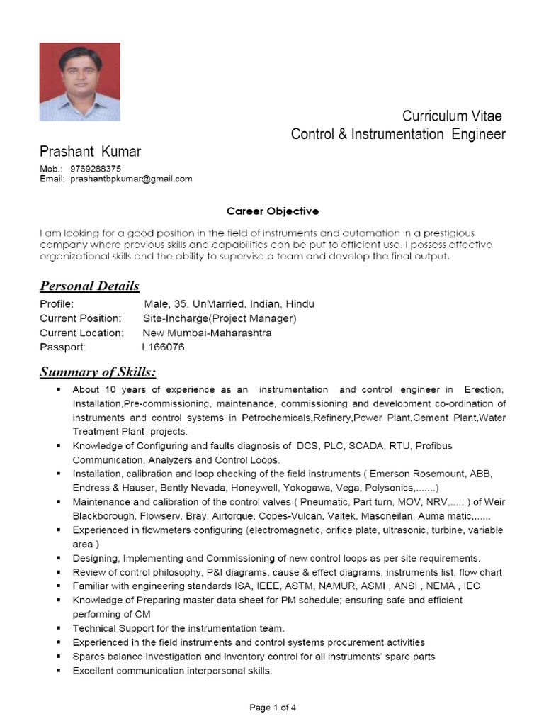 Instrumentation Engineer Resume | PDF