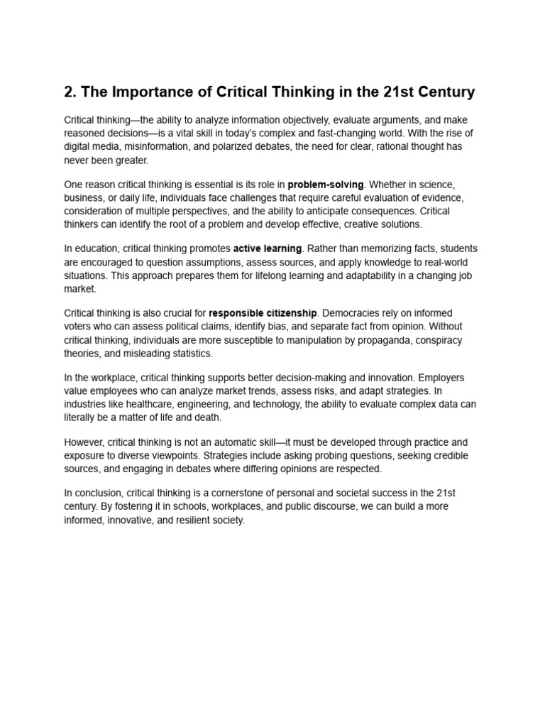 Critical Thinking in the 21st Century | PDF