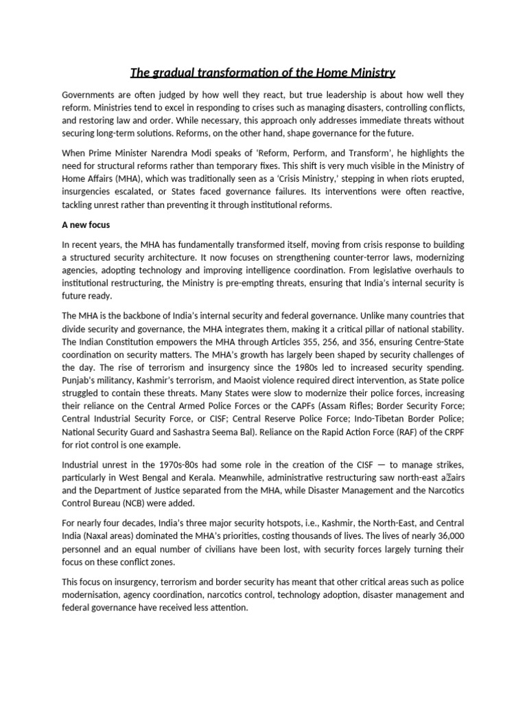 The Gradual Transformation of The Home Ministry | PDF | Government ...
