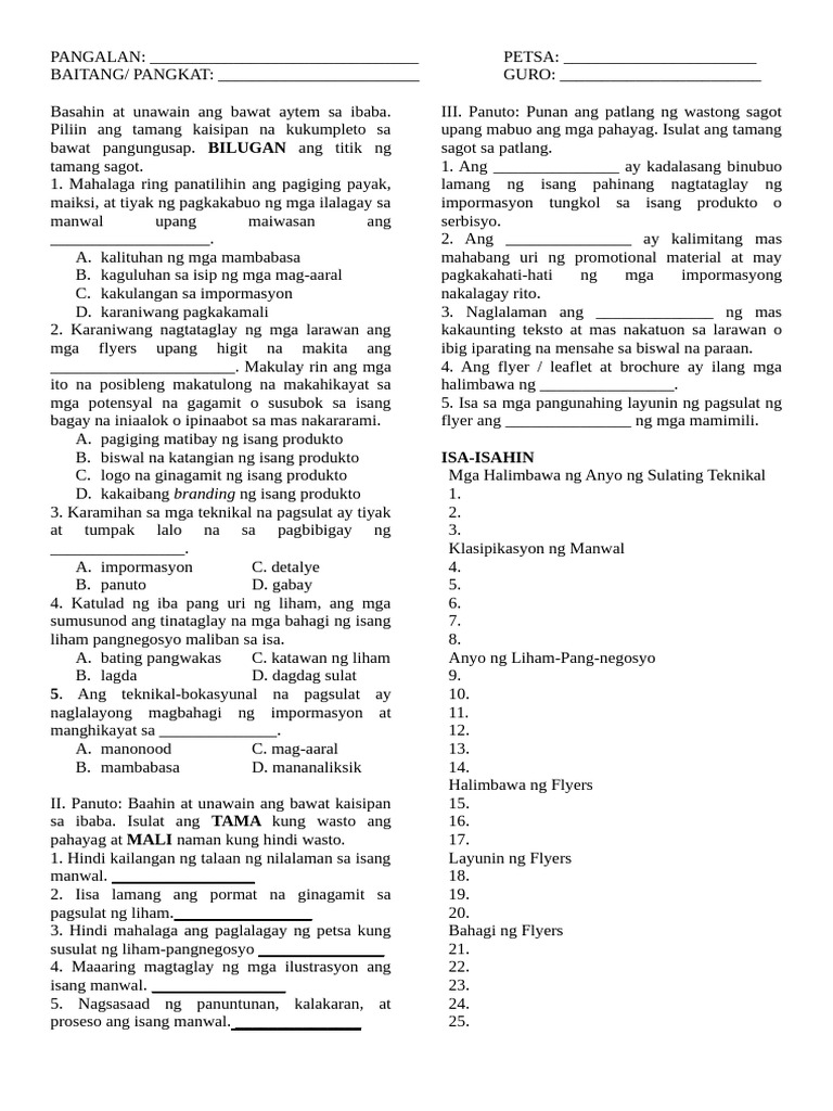 TECH-VOC Quiz 2 | PDF