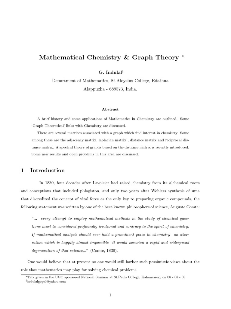 Mathematical Chemistry | PDF | Matrix (Mathematics) | Graph Theory
