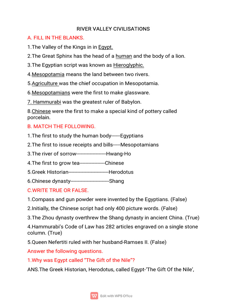River Valley Civilisations - Notes | PDF