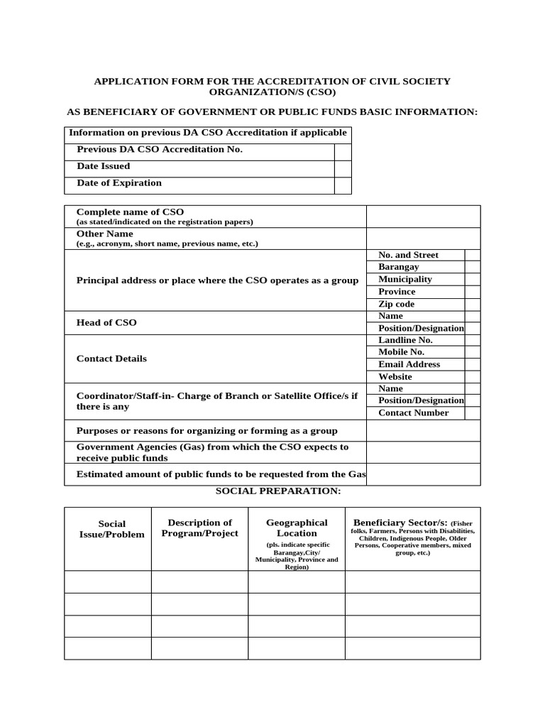 Application Form For The Accreditation of Civil Society Organization ...