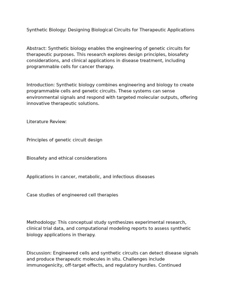 Synthetic Biology Designing Biological Circuits For Therapeutic Applications | PDF