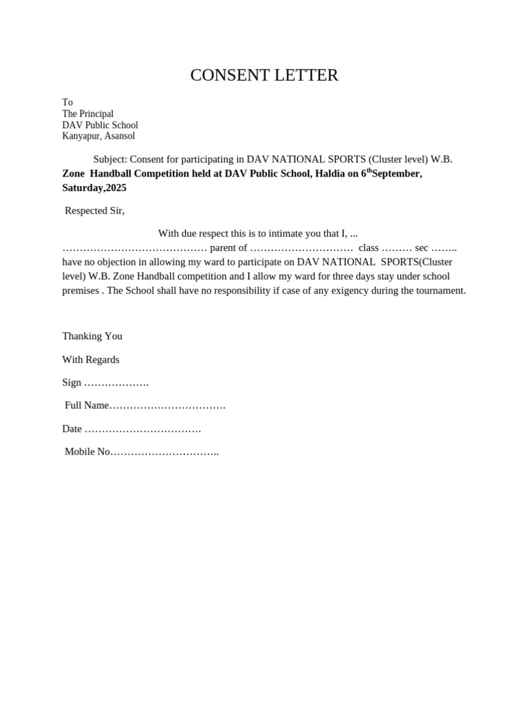 Consent for Handball Competition | PDF