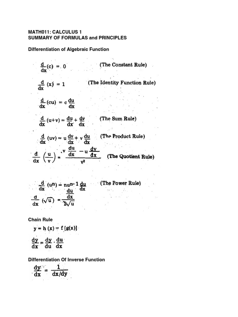 Math011 Summary of Formulas Concepts | PDF
