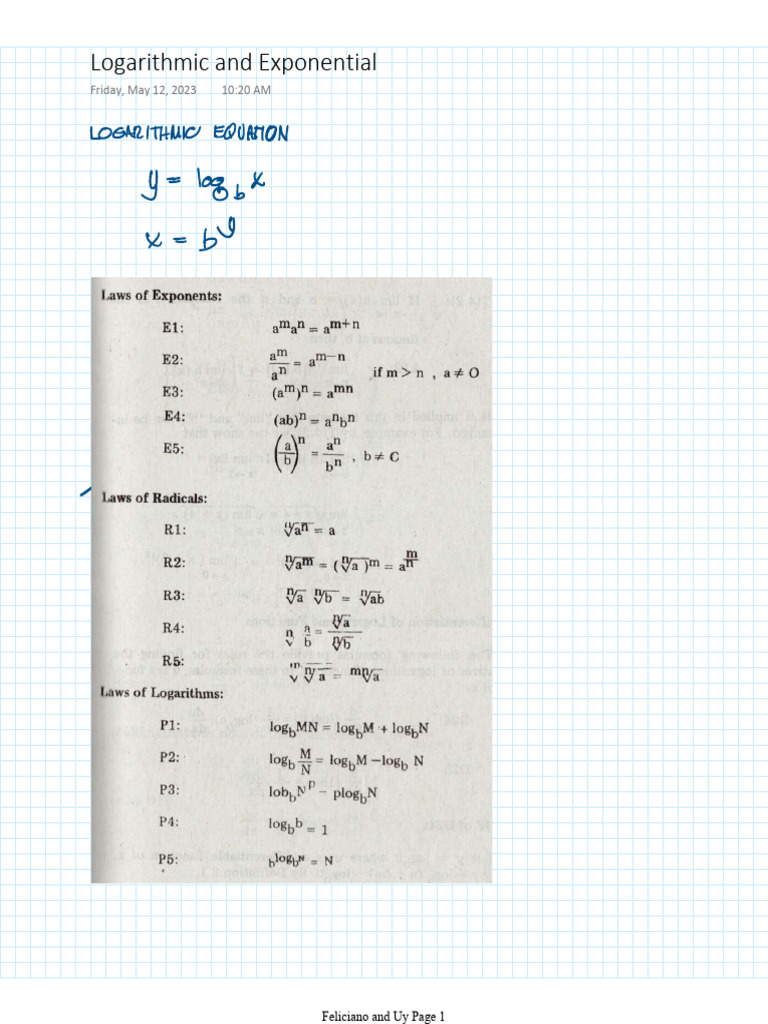 Logarithmic and Exponential Function | PDF