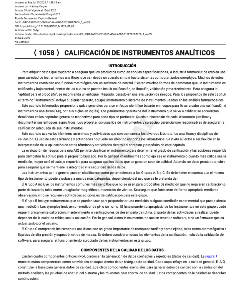 USP-NF 1058 Calificación de Instrumentos Analíticos | PDF | Software | Calibración