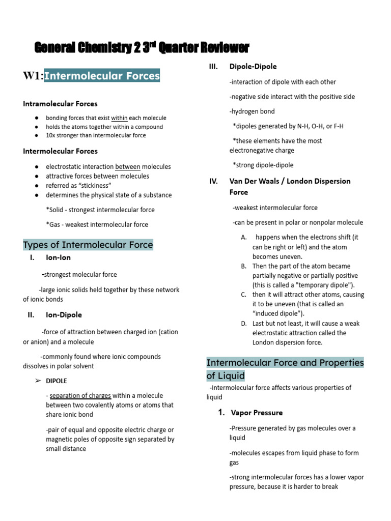 Gen Chem 2 3RD Quarter Reviewer | PDF | Intermolecular Force | Reaction Rate