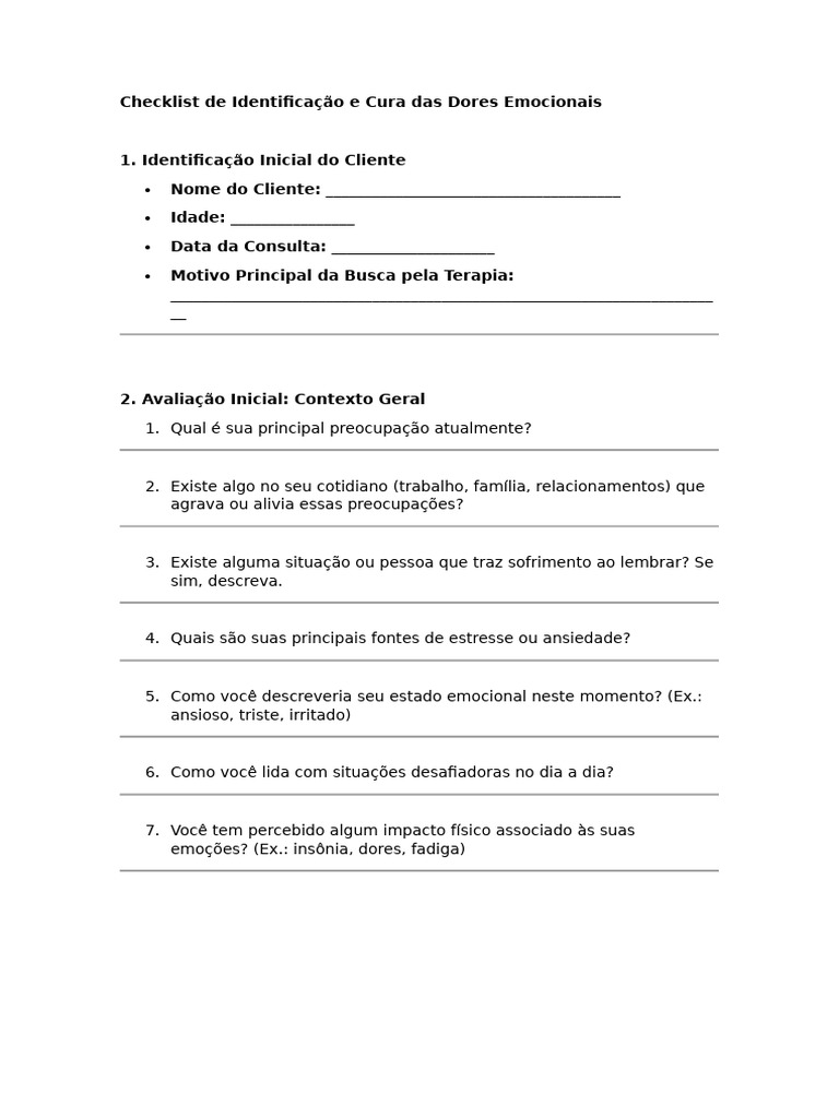 Checklist editável - Identificação e Cura das Dores Emocionais | PDF ...