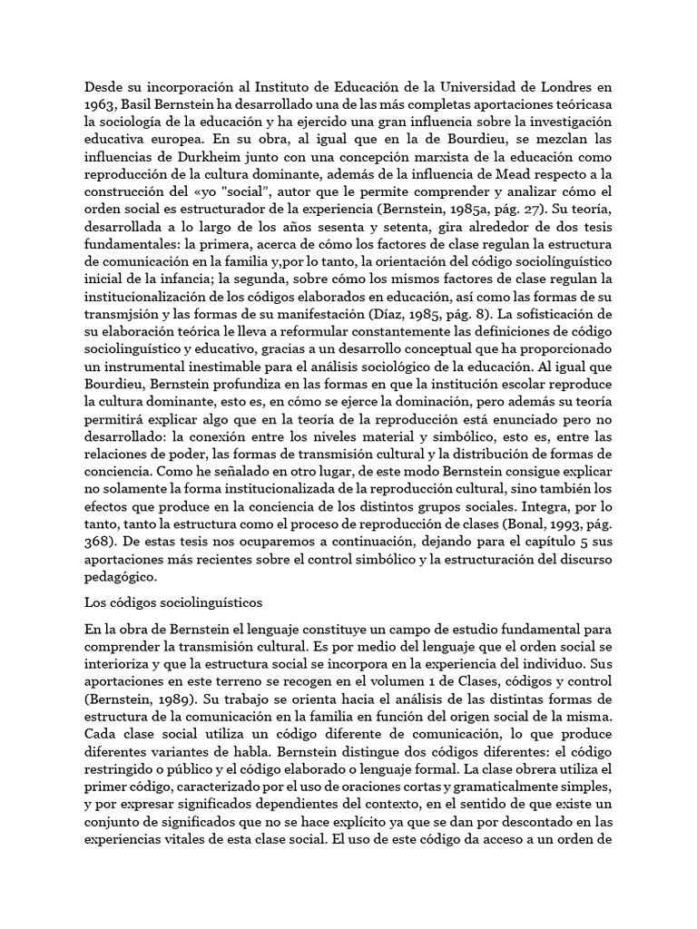 Clases, Códigos y Control La Sociología de Bernstein | PDF | Plan de estudios | Sociología