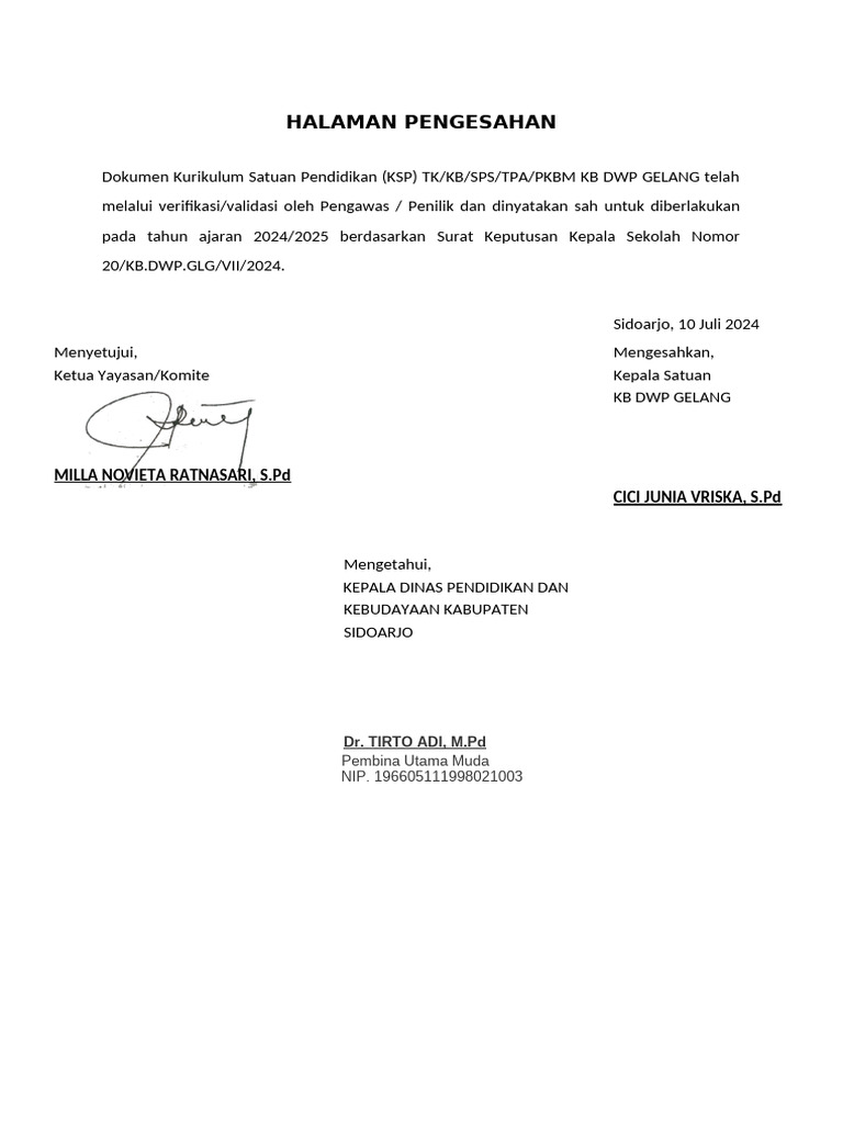 Lembar Pengesahan KSP 2024/2025 | PDF