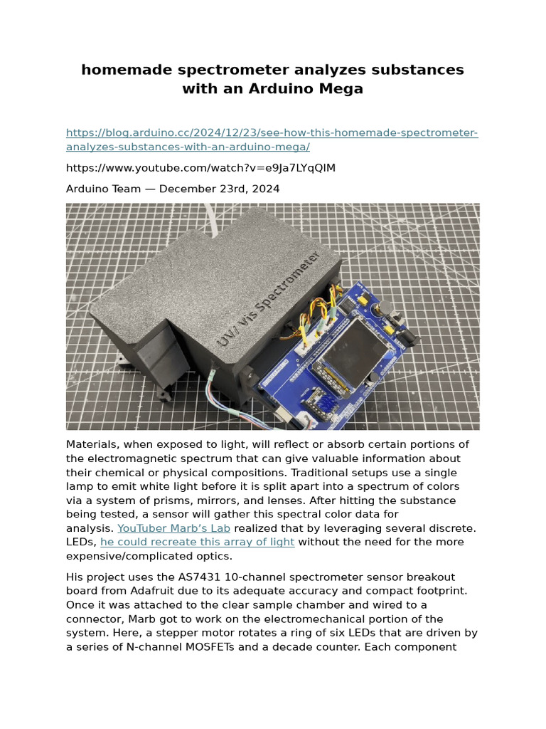 DIY Arduino Spectrometer Project | PDF