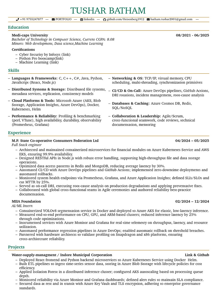 Software Engineer Ms Tushar | PDF | Microsoft Azure | Computing