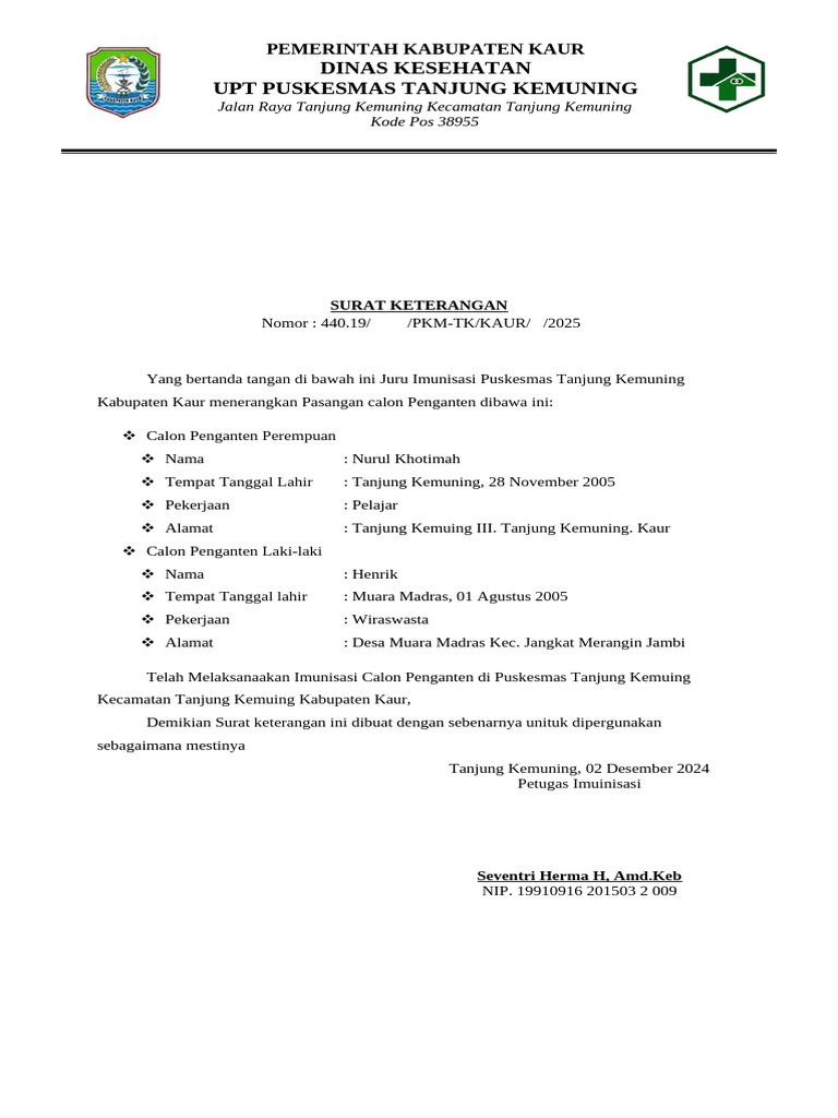 Surat Keterangan Catin | PDF