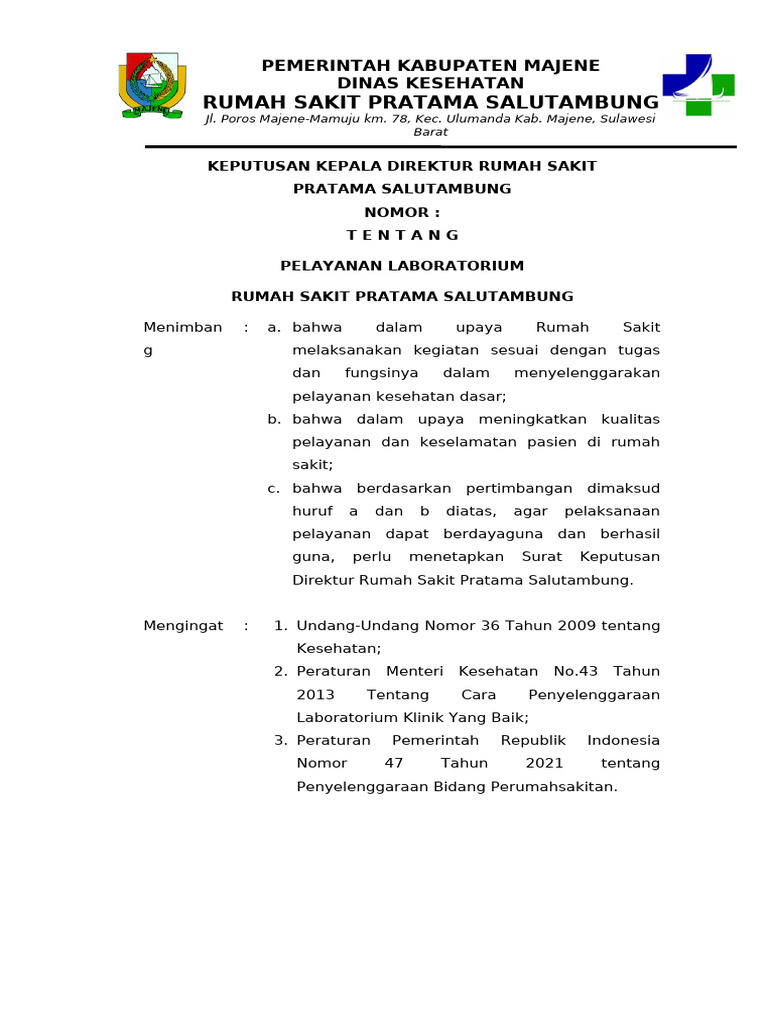 Pelayanan Laboratorium RS Pratama Salutambung | PDF