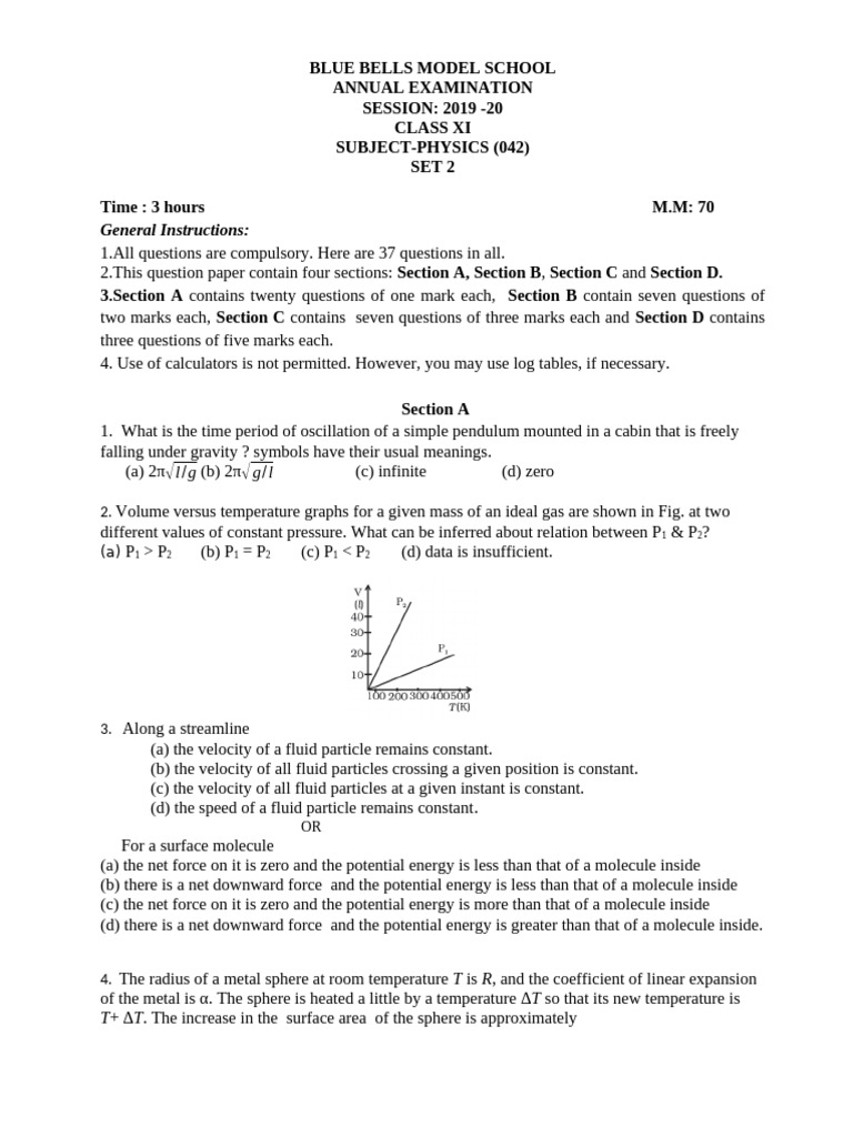 Physics_11_Set 2_BBPS 2019-2020 | PDF | Physical Chemistry | Continuum Mechanics