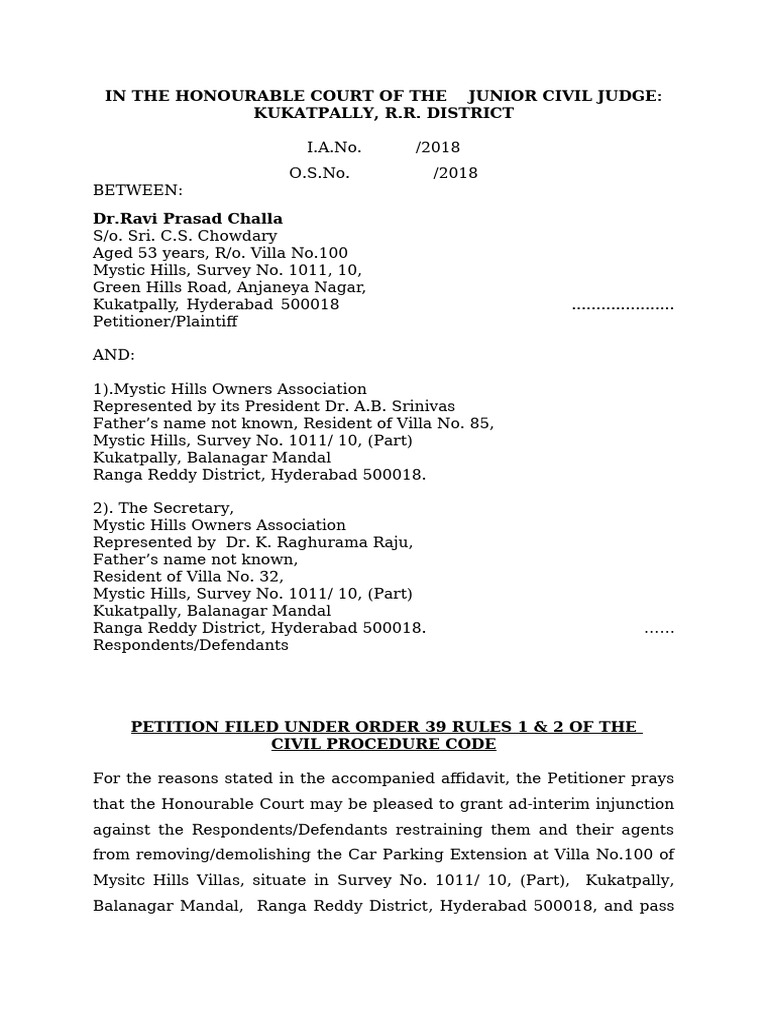 Injunction Petition - Mystic Hills | PDF