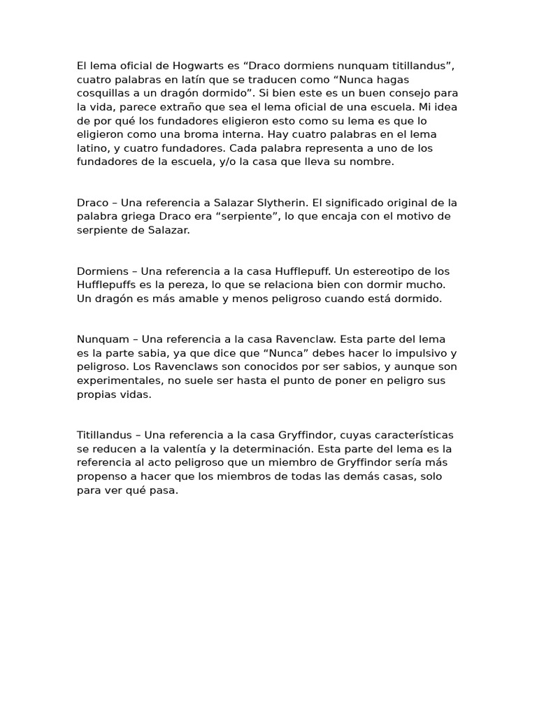 Lema de Hogwarts | PDF