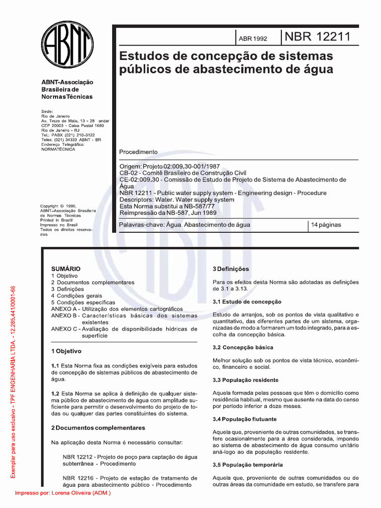 ABNT NBR 12211 - Estudos de Concepção de Sistemas Públicos de ...