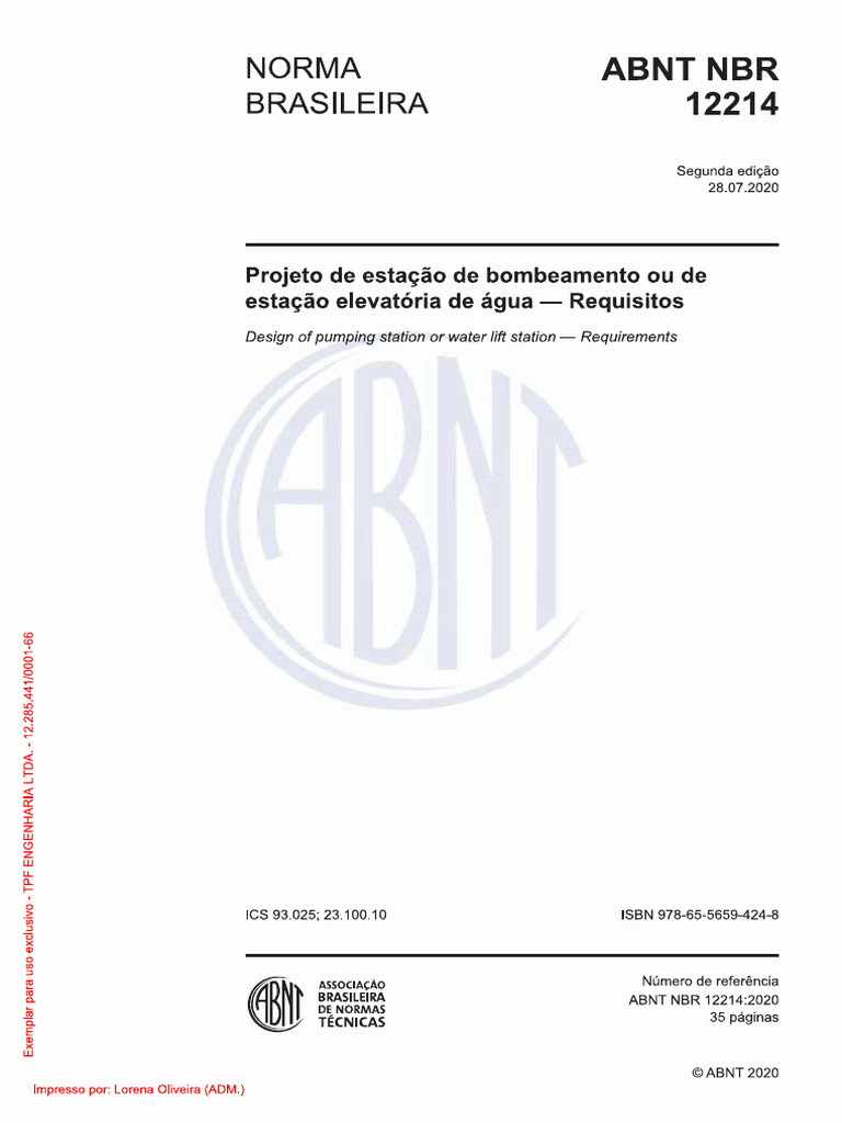 ABNT NBR 12214 - Projeto de Estação de Bombeamento Ou de Estação ...