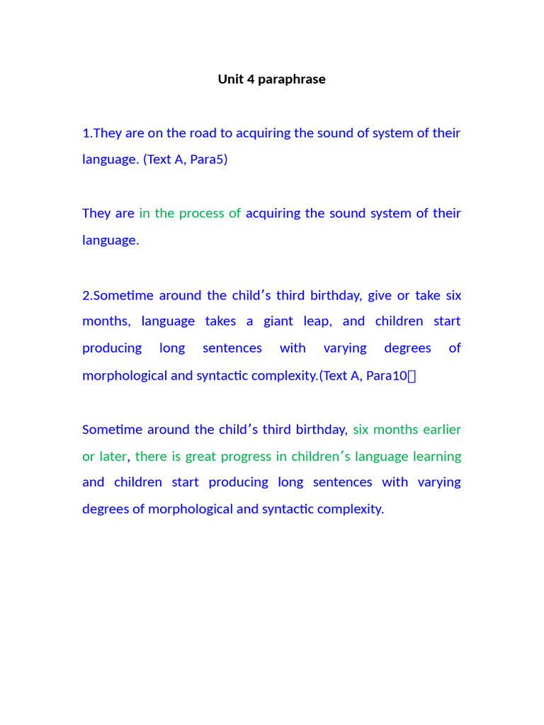 Paraphrase Unit 4 | PDF